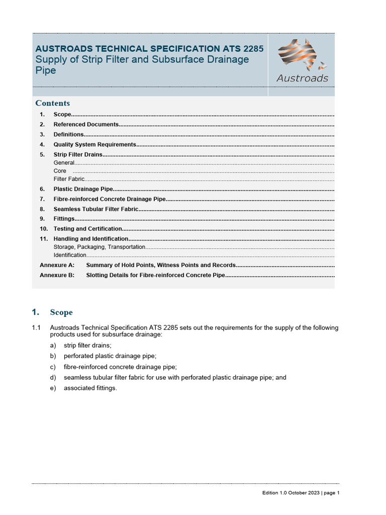 ATS-2285 Supply of Strip Filter and Subsurface Drainage Pipe | PDF | Drainage | Pipe (Fluid ...