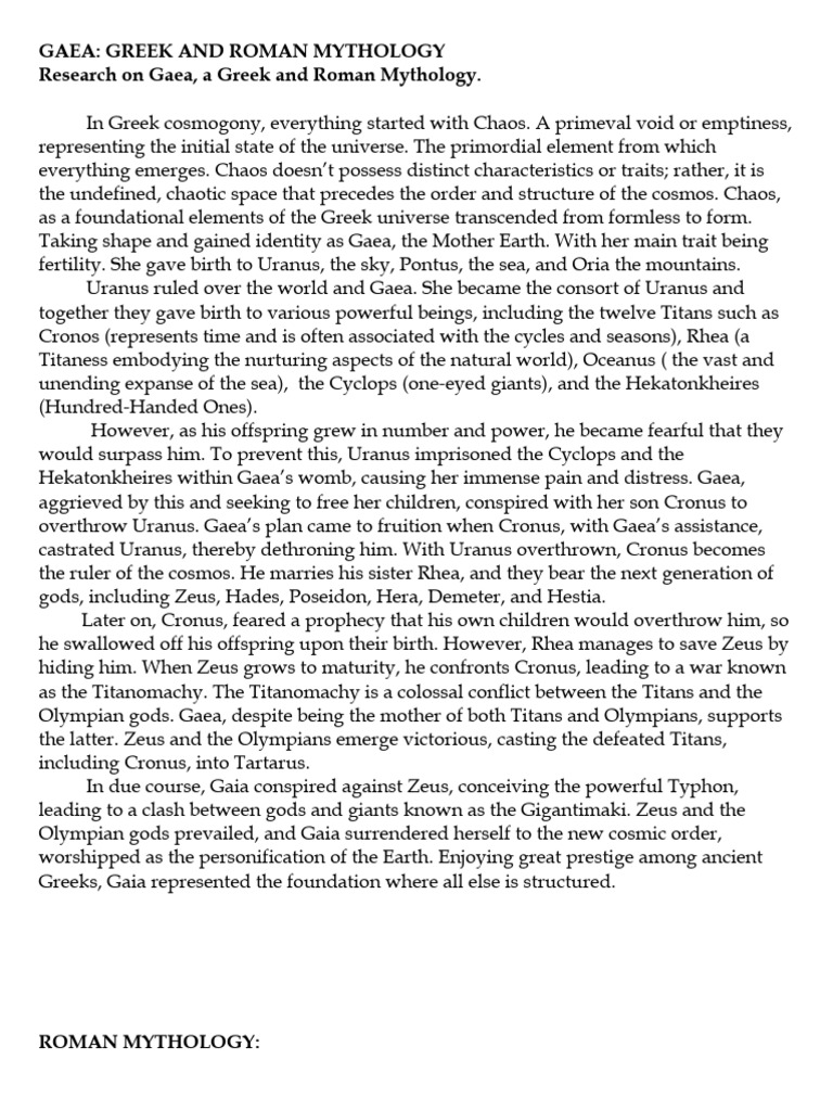 Gaea: Greek and Roman Mythology Research On Gaea, A Greek and Roman Mythology | PDF | Zeus | Shinto