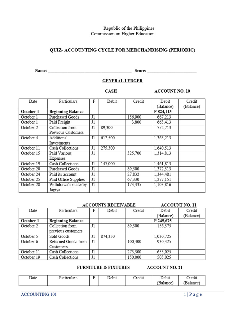 Accounting Cycle Quiz for Merchandising | PDF | Debits And Credits ...