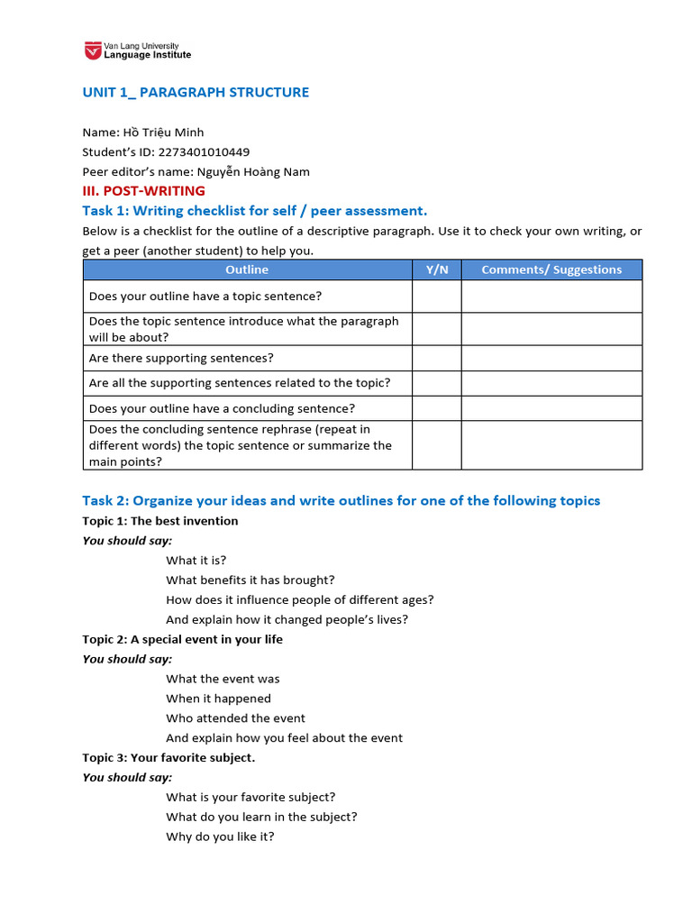 (Official) AVTC1 - Unit1 - Paragraph Structure | PDF | Mathematics ...