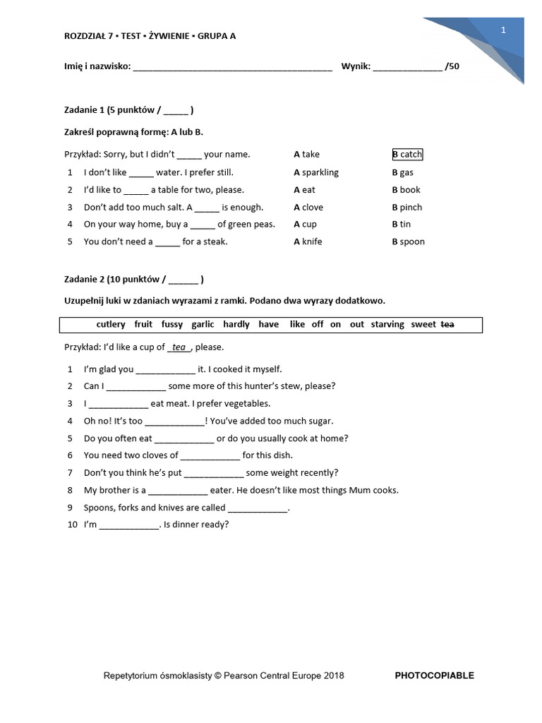 Angielski Pearson Test Unit 7 | PDF