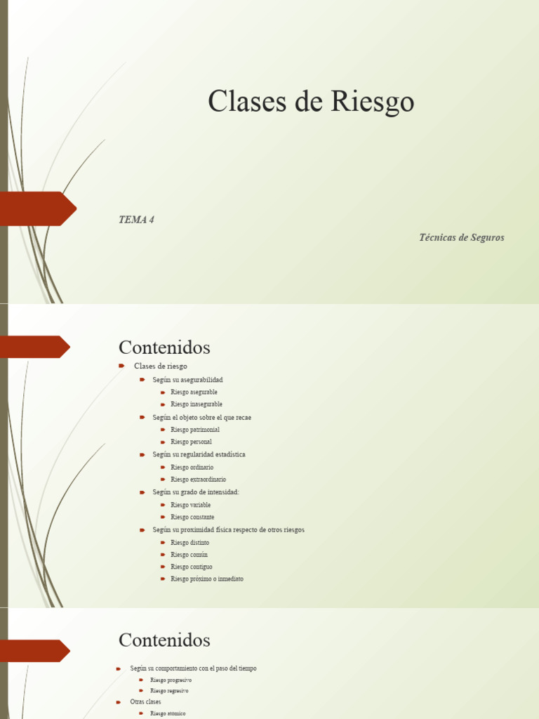 Clases de Riesgos Tema 4 | PDF | Seguro | Póliza de seguros
