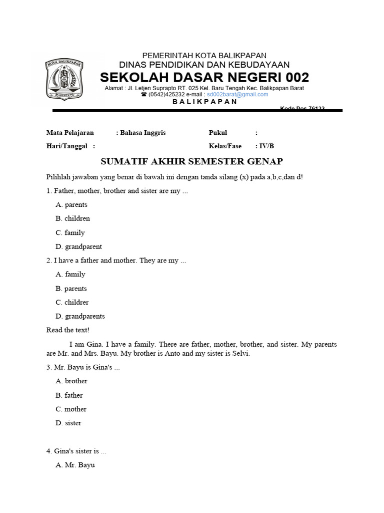 Sumatif Akhir Semester - Bahasa Inggris | PDF | Foods | Rain