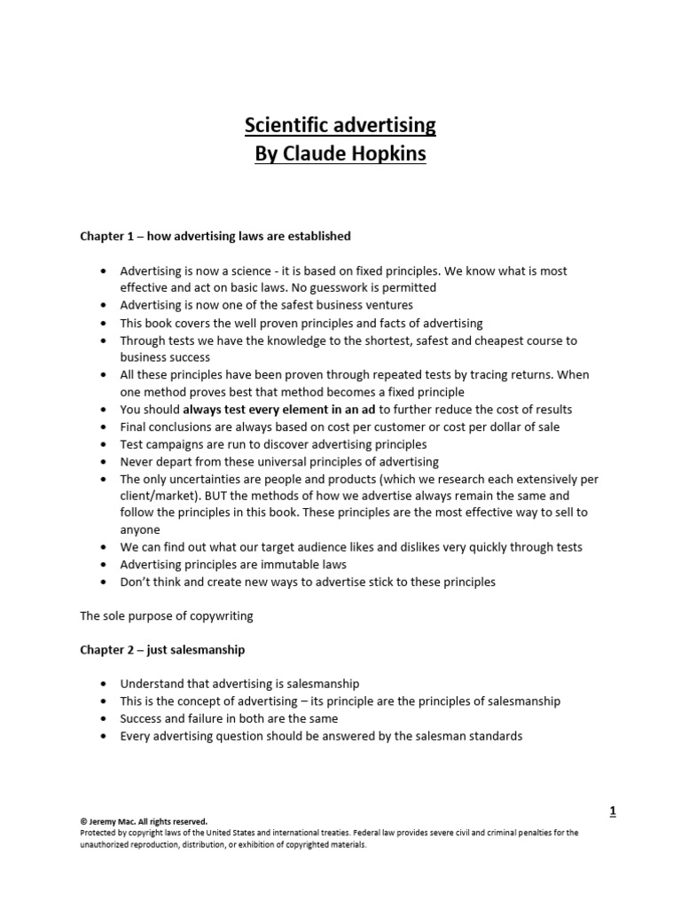 Scientific advertising summary | PDF | Sales | Copyright