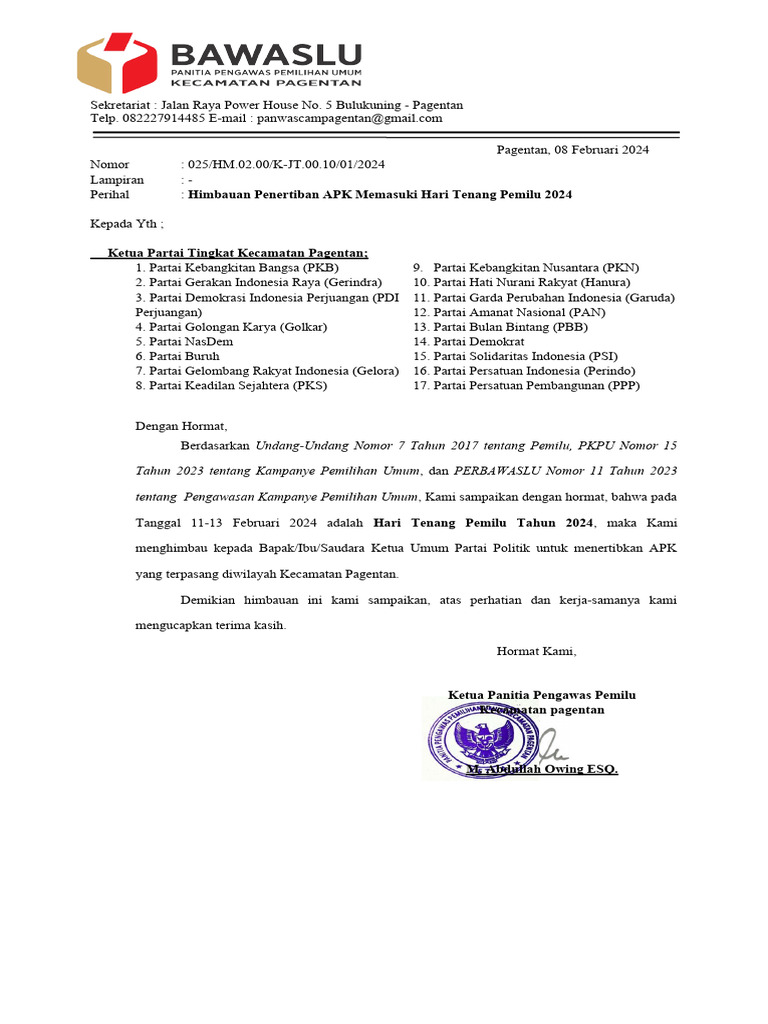 Surat Himbauan Penertiban APK | PDF