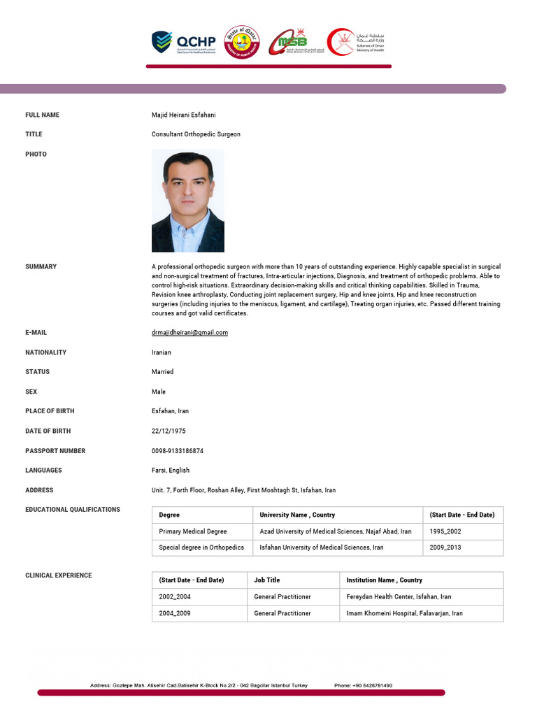 Resume_Majid Heirani Esfahani | PDF | Orthopedic Surgery | Surgery