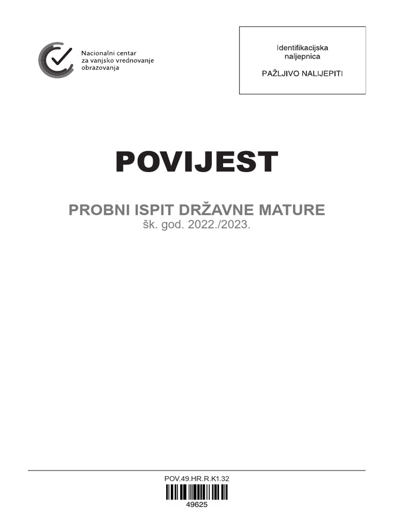 Povijest: Probni Ispit Državne Mature | PDF
