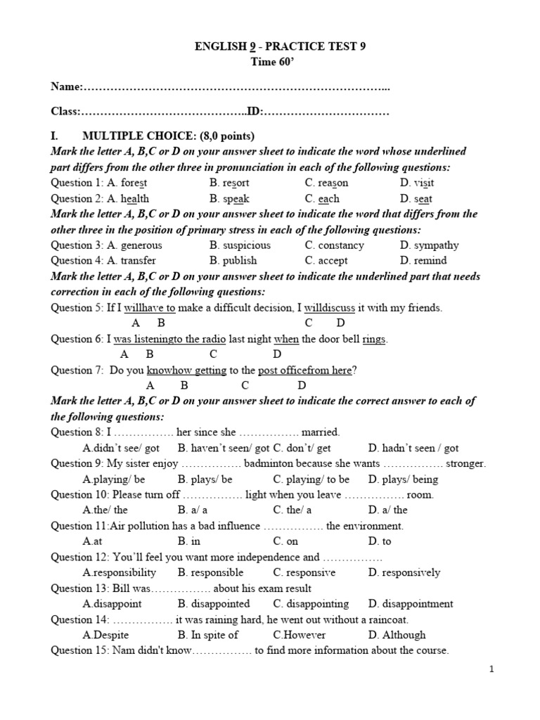 PRACTICE TEST 9 | PDF