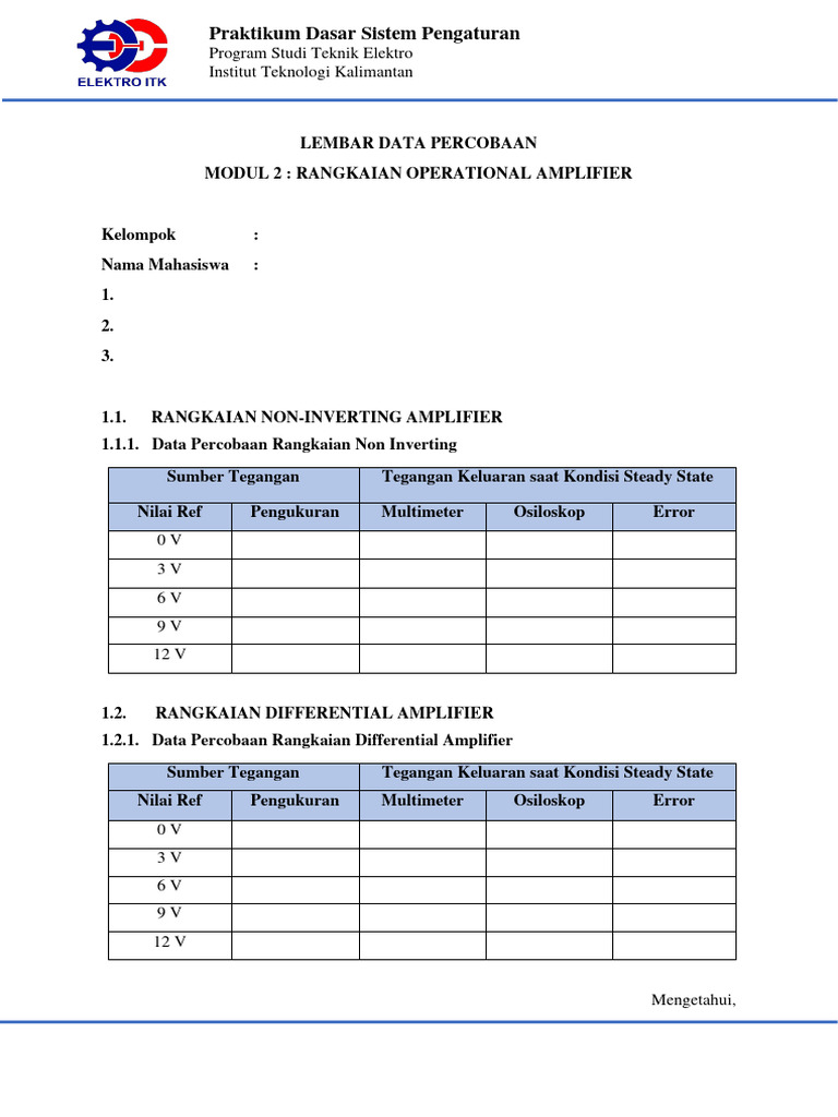 Lembar Data Percobaan M2 | PDF