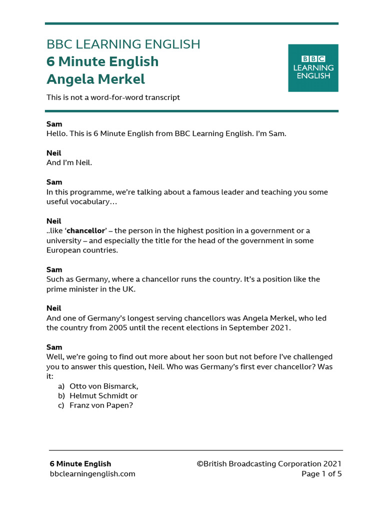 6min English Angela Merkel | PDF | Bbc | Angela Merkel