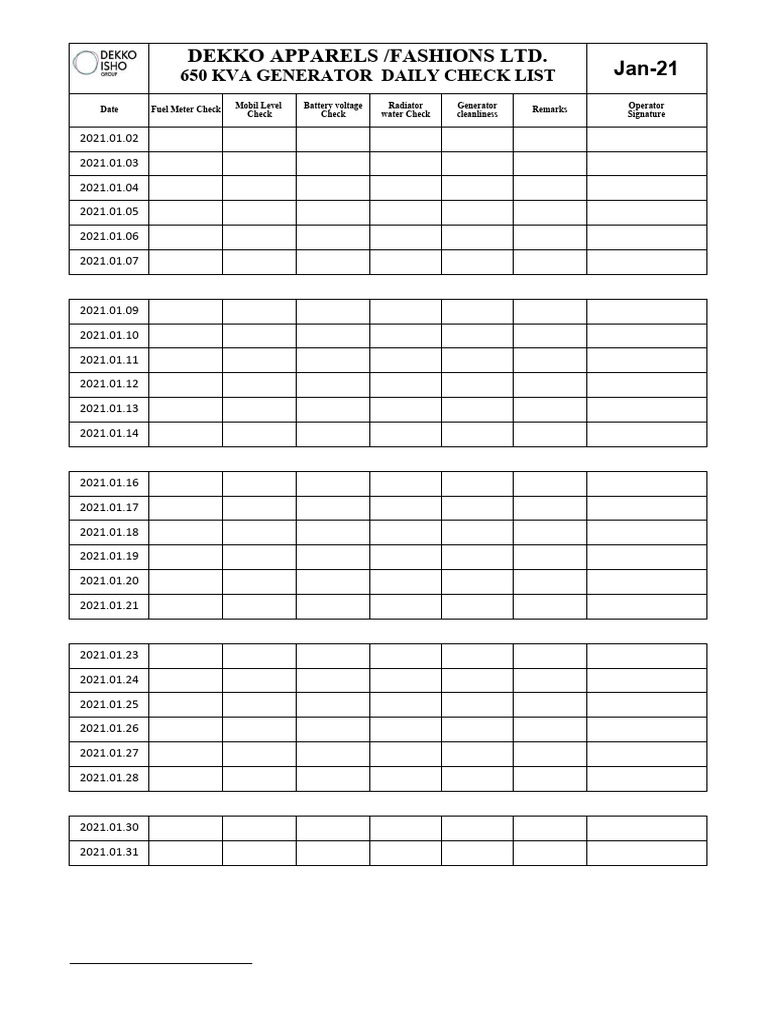 All Daily Checklist | PDF | Ladder | Electric Generator