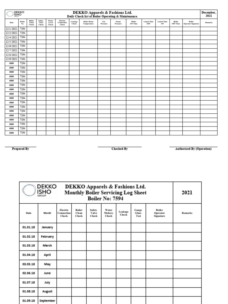 Daily Boiler Maintenance Checklist | PDF | Boiler | Energy Conversion