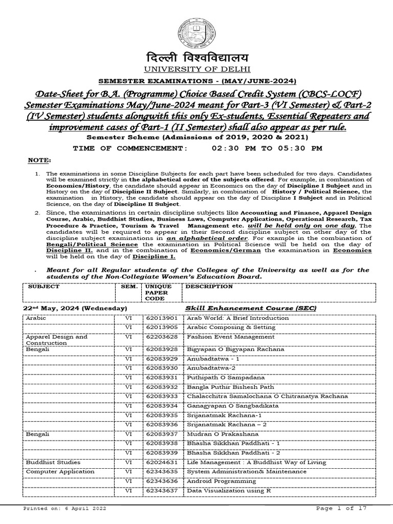 2024-04-15-BA (Prog.) - 2024-SEM.-II-IV-VI (CBCS) | PDF | Linguistics ...