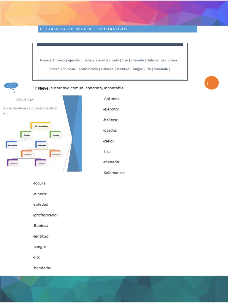 Ejercicios El Sustantivo | Descargar gratis PDF | Sustantivo | Palabra