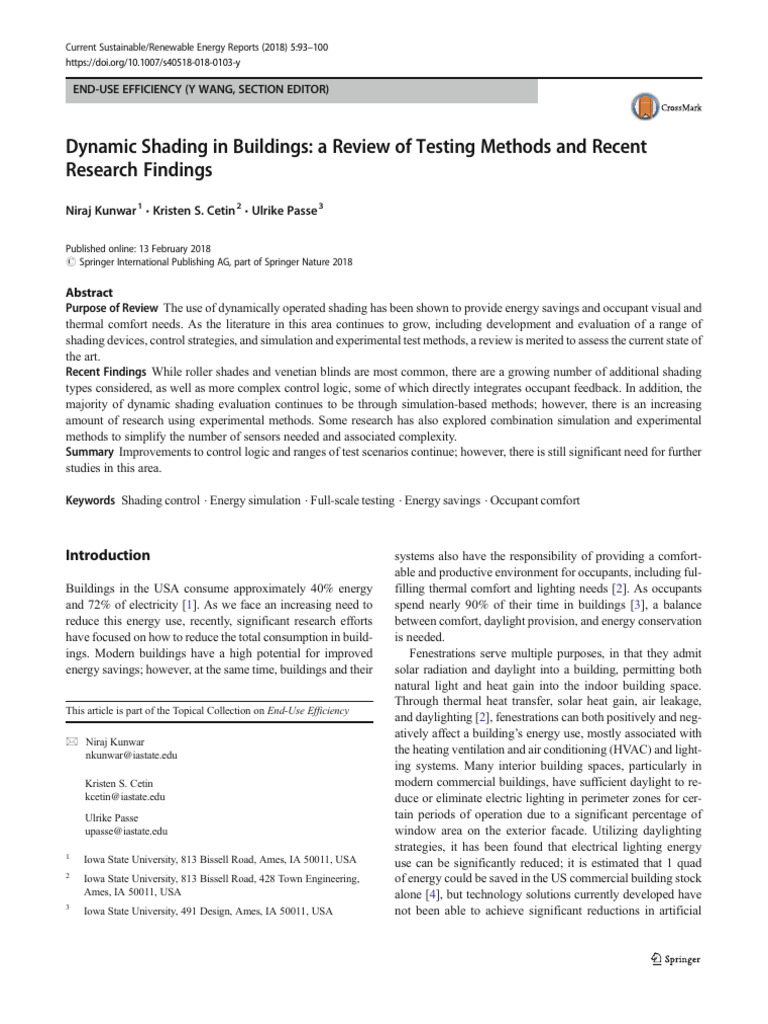 Dynamic Shading In Buildings A Review Of Testing Methods And Recent