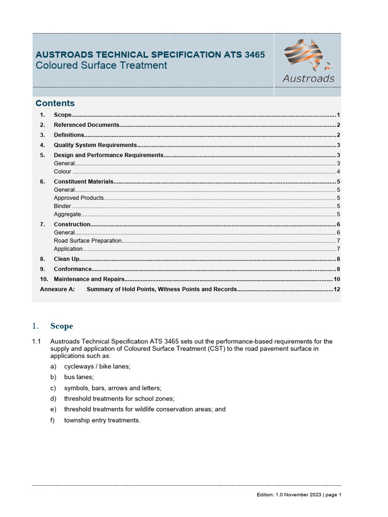 Austroads ATS 3465: Coloured Surface Treatment | PDF | Viscosity | Road