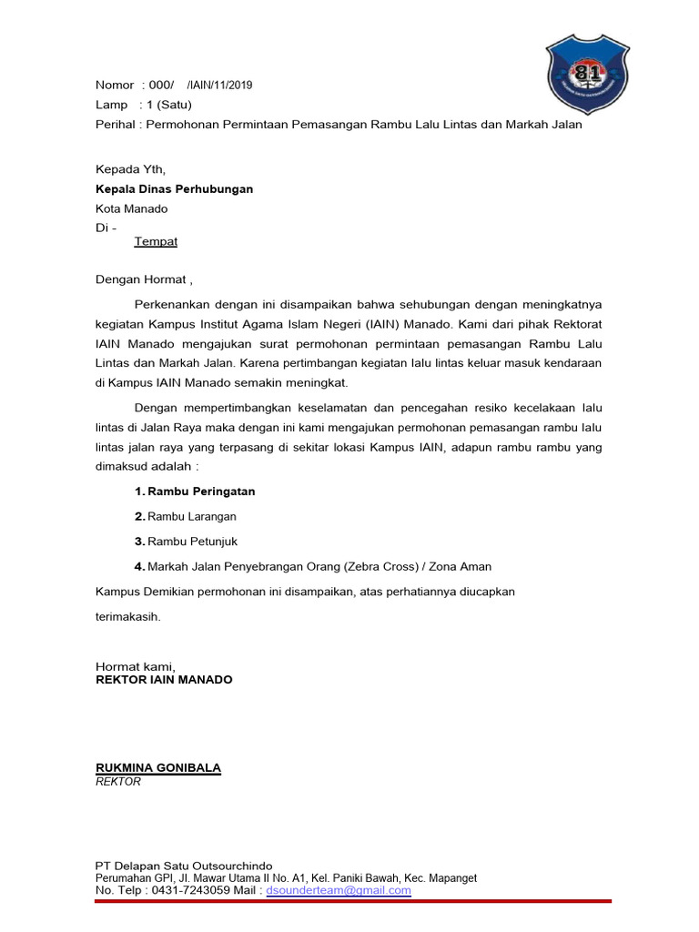 Surat Permohonan Marka Jalan Dinas Perhubungan Kota Manado Contoh Surat ...