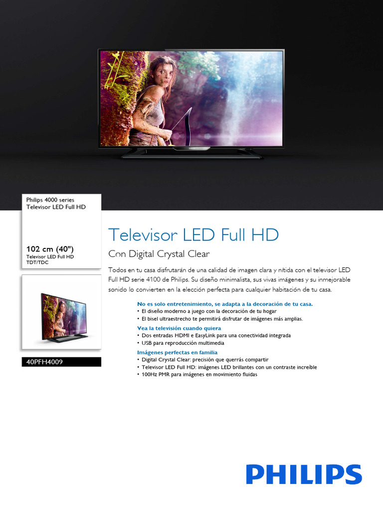 PHILIPS TV 40PFH4009 | PDF | Televisión de alta definición | Hdmi
