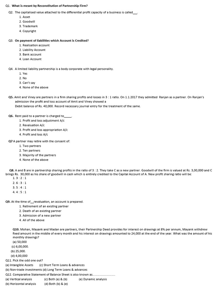 Class 12th Accountancy Set B | PDF | Debits And Credits | Goodwill ...