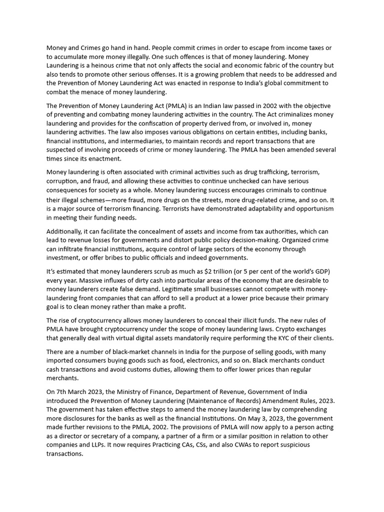 Pmla | PDF | Money Laundering | Crimes Pmla | PDF | Money Laundering | Crimes