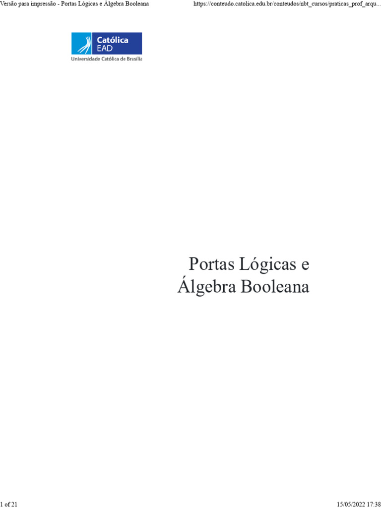 Portas Lógicas e Álgebra Booleana | PDF | Lógica | Lógica matemática