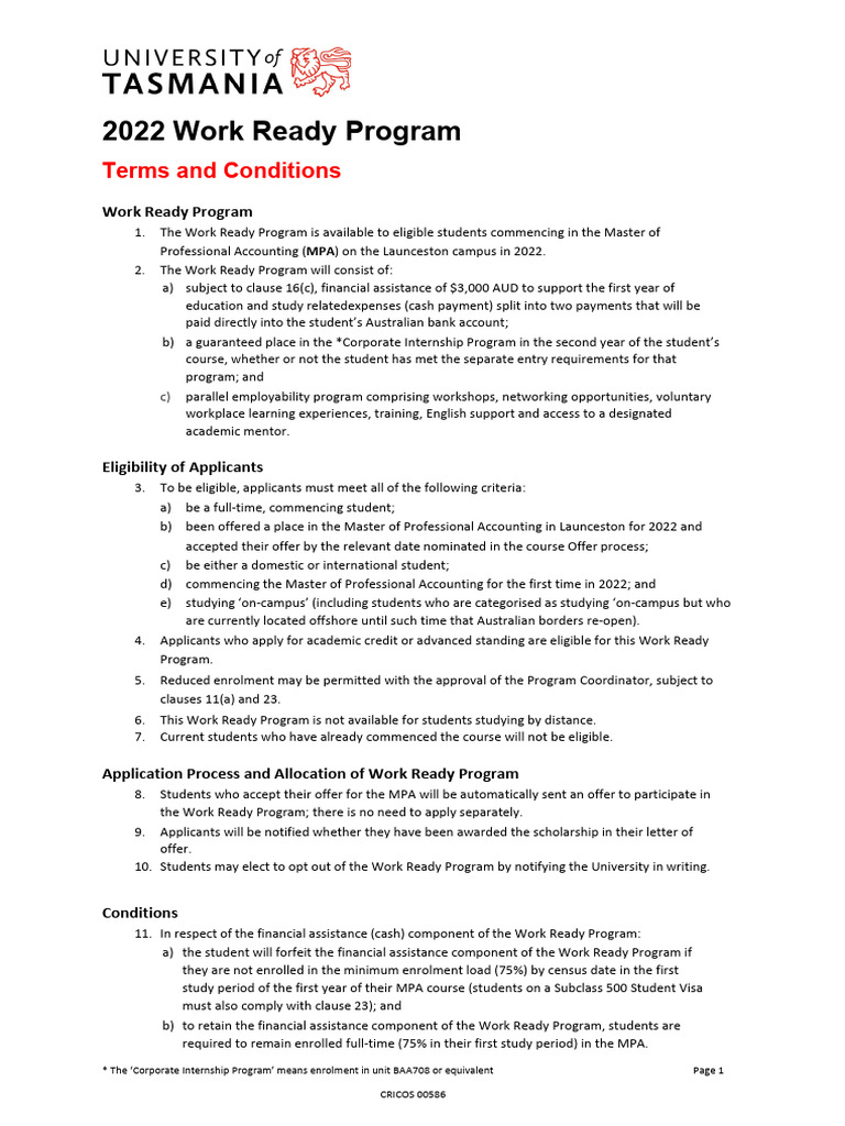 2022 COBE Work Ready Program TCs - Final | Download Free PDF ...