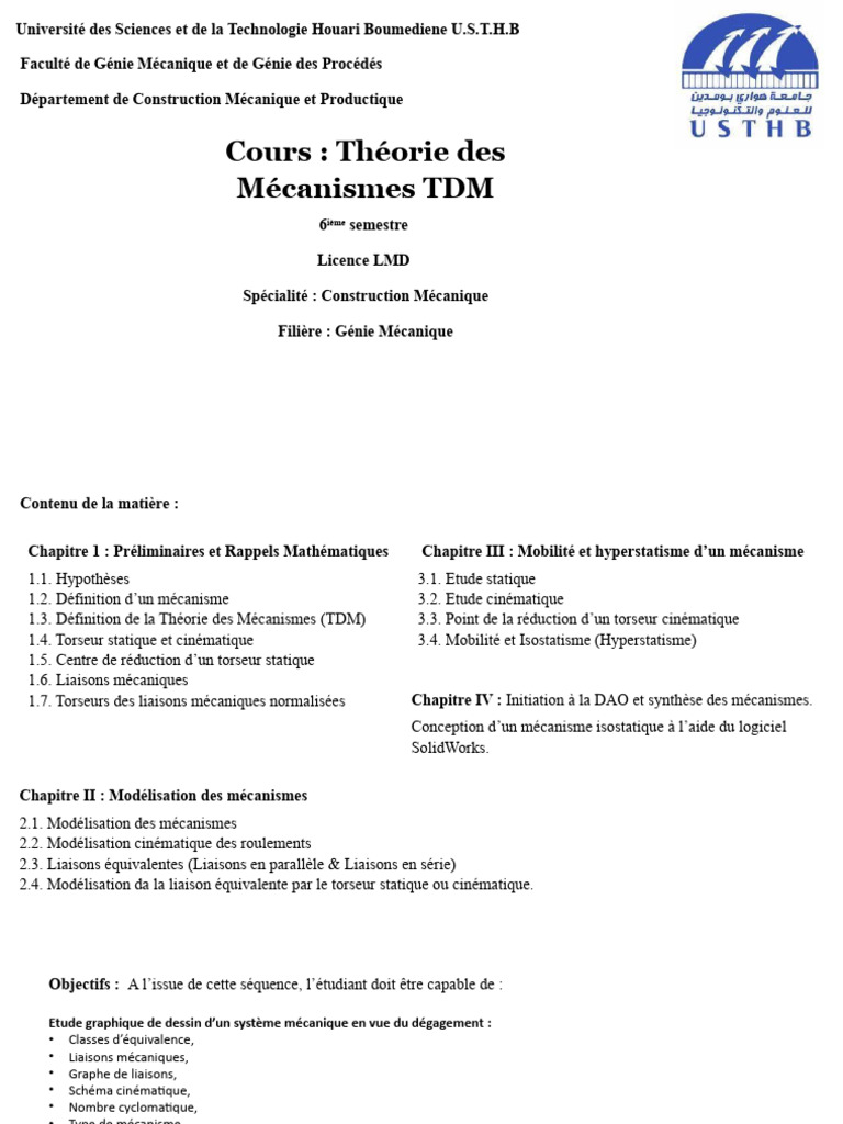 chapitre_1_TDM | PDF | Ingénierie mécanique | Mécanique newtonienne