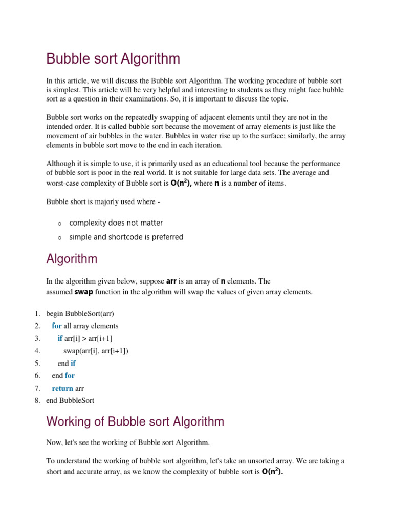 Bubble Sort Algorithm | PDF | Computer Programming | Applied Mathematics Bubble Sort Algorithm | PDF | Computer Programming | Applied Mathematics
