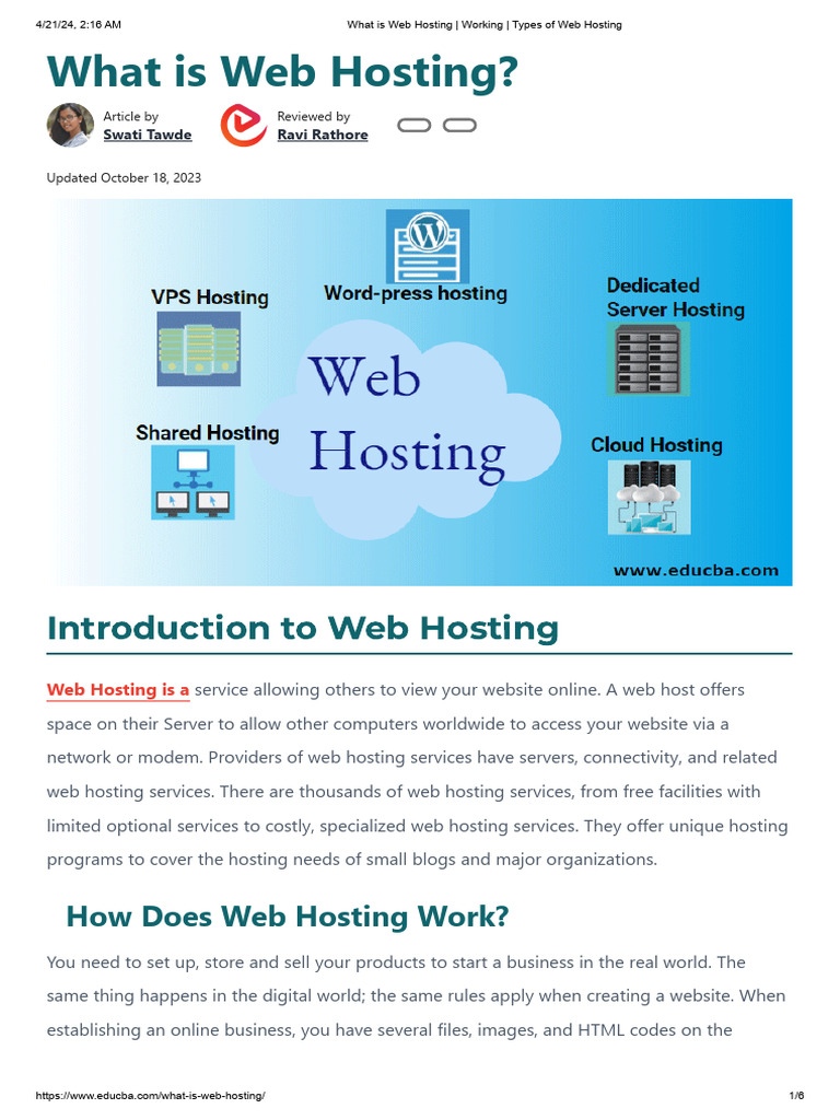 What Is Web Hosting - Working - Types of Web Hosting | PDF | World Wide Web | Internet & Web