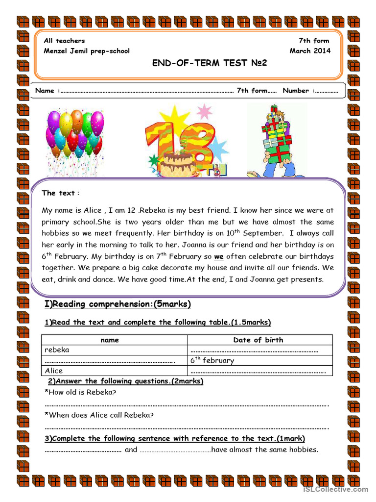 end-of-term test n2 7th form | PDF end-of-term test n2 7th form | PDF