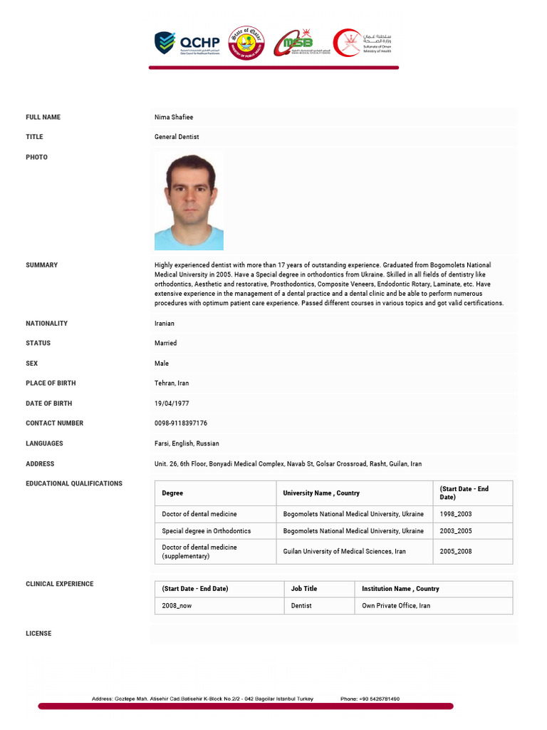 Resume - Nima Shafiee | Download Free PDF | Dentistry | Orthodontics