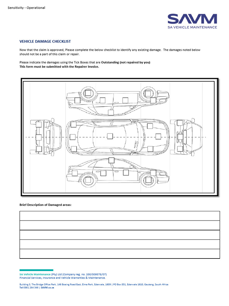 Vehicle Damage Inspection Checklist | PDF | Trunk (Car) | Motor Vehicle