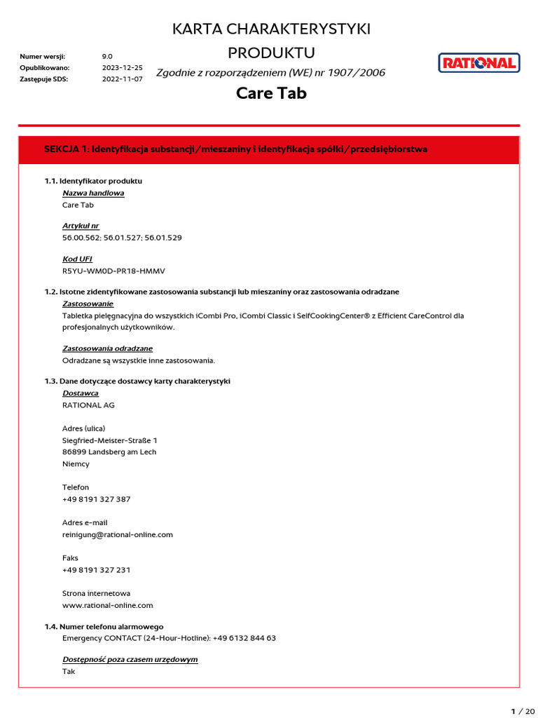Sds Rational Care-Tab-Pl PL PDF | PDF