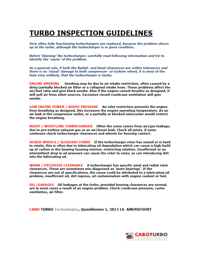 Turbo Inspection Guidelines 2012 | PDF | Turbocharger | Internal ...