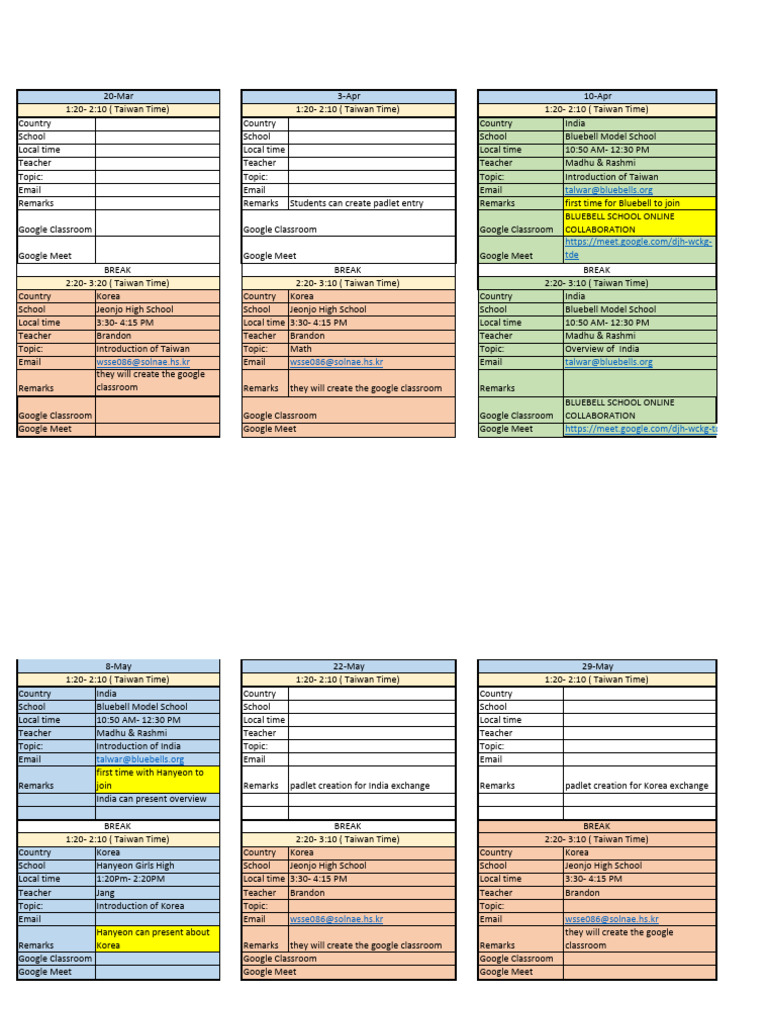 exchange-schedule | PDF | Educational Materials | Learning Methods