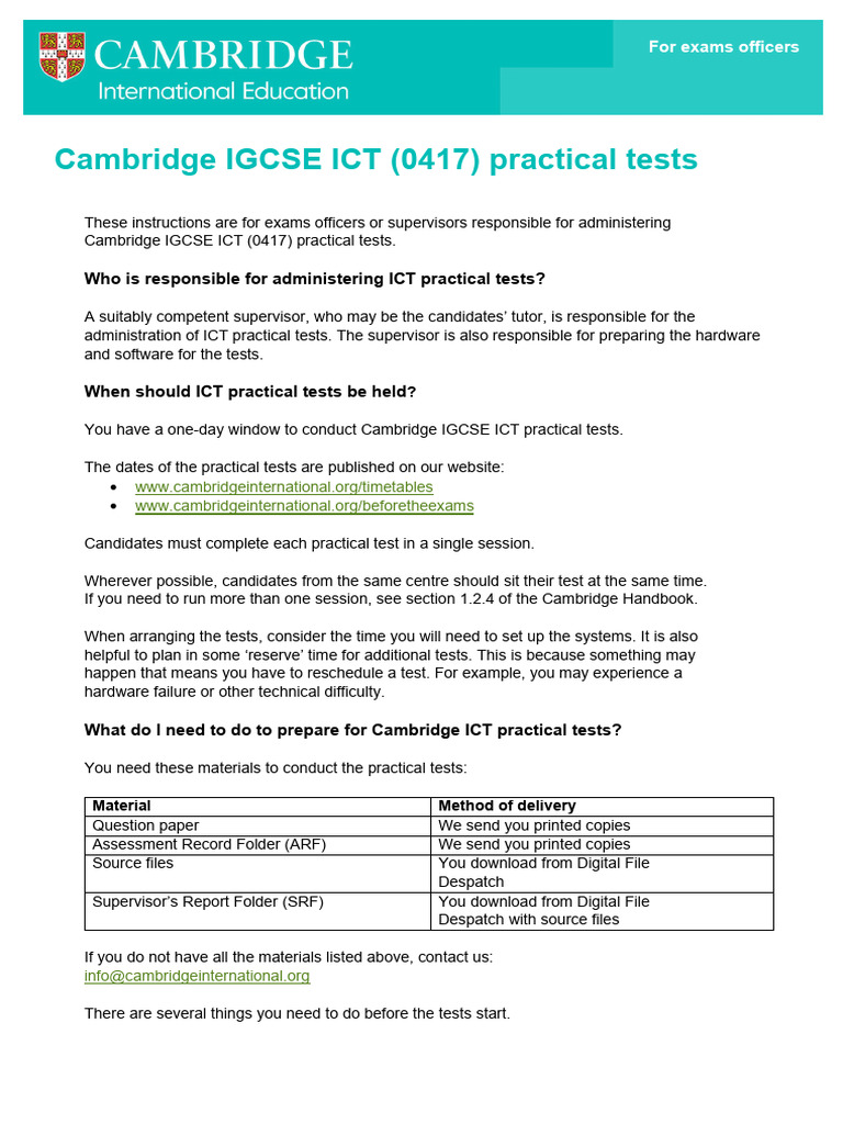Cambridge Igcse Ict Practical Test Instructions 0417 Pdf Computer