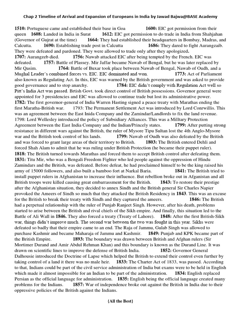 The British Arrival and Expantion Final Notes | PDF | British Raj