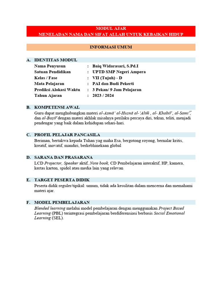 Modul Ajar Kelas 7 PAI - Bab 2 | PDF