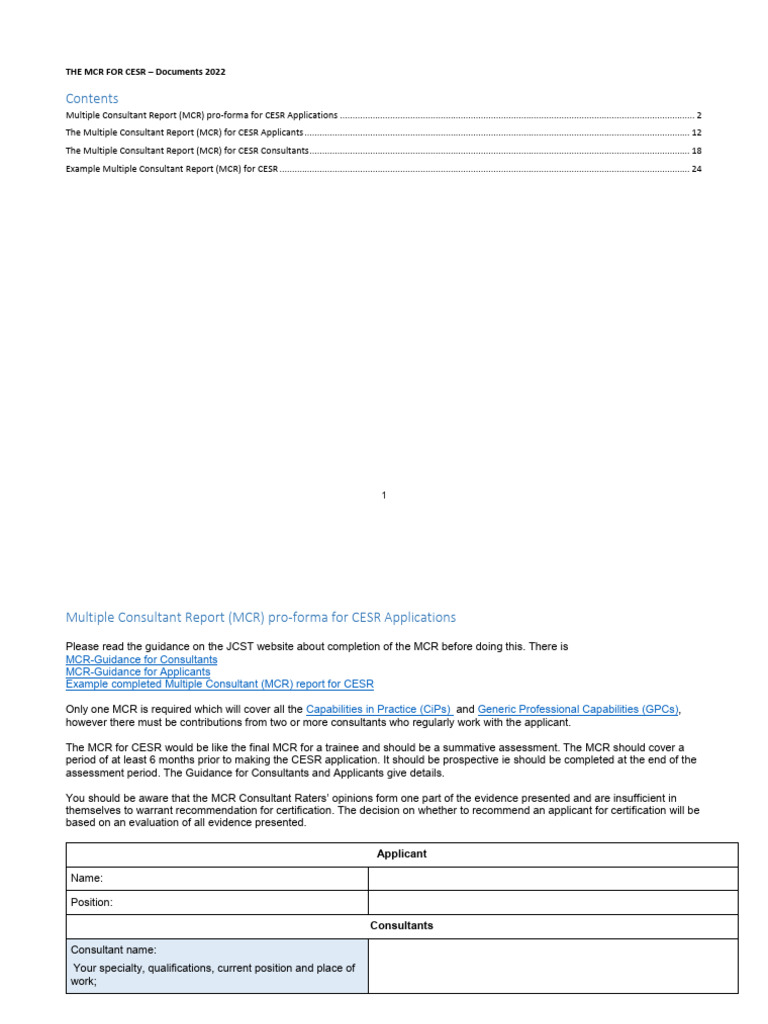 MCR For CESR Formguidance Example Completed Form15 - 03 - 22 | PDF ...