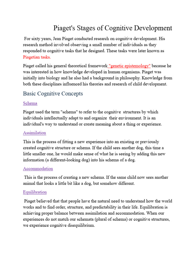 Jean Piagets Cognitive Development | PDF | Schema (Psychology) | Psychology