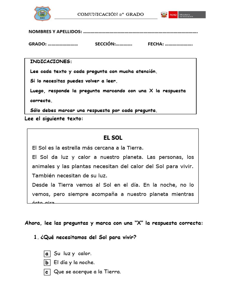 Preguntas de Comprensión para 2° Grado | PDF | Dom | Tierra