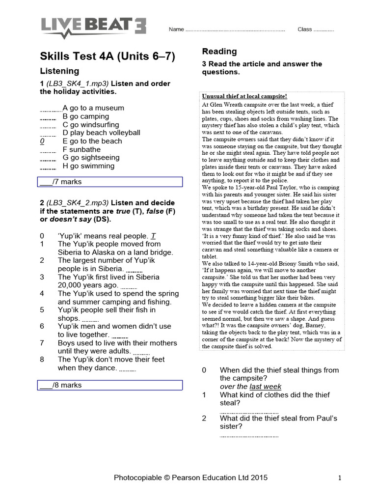 LB3_Skills_test_4A | PDF | Campsite