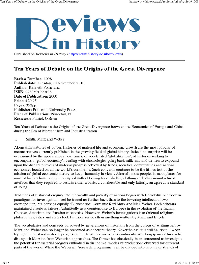 Patrick O Brien Ten Years of Debate On The Origins of The Great ...