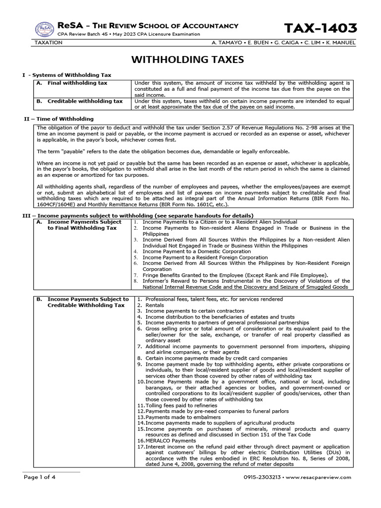TAX-1403 (Withholding Taxes) | PDF | Payroll Tax | Taxes