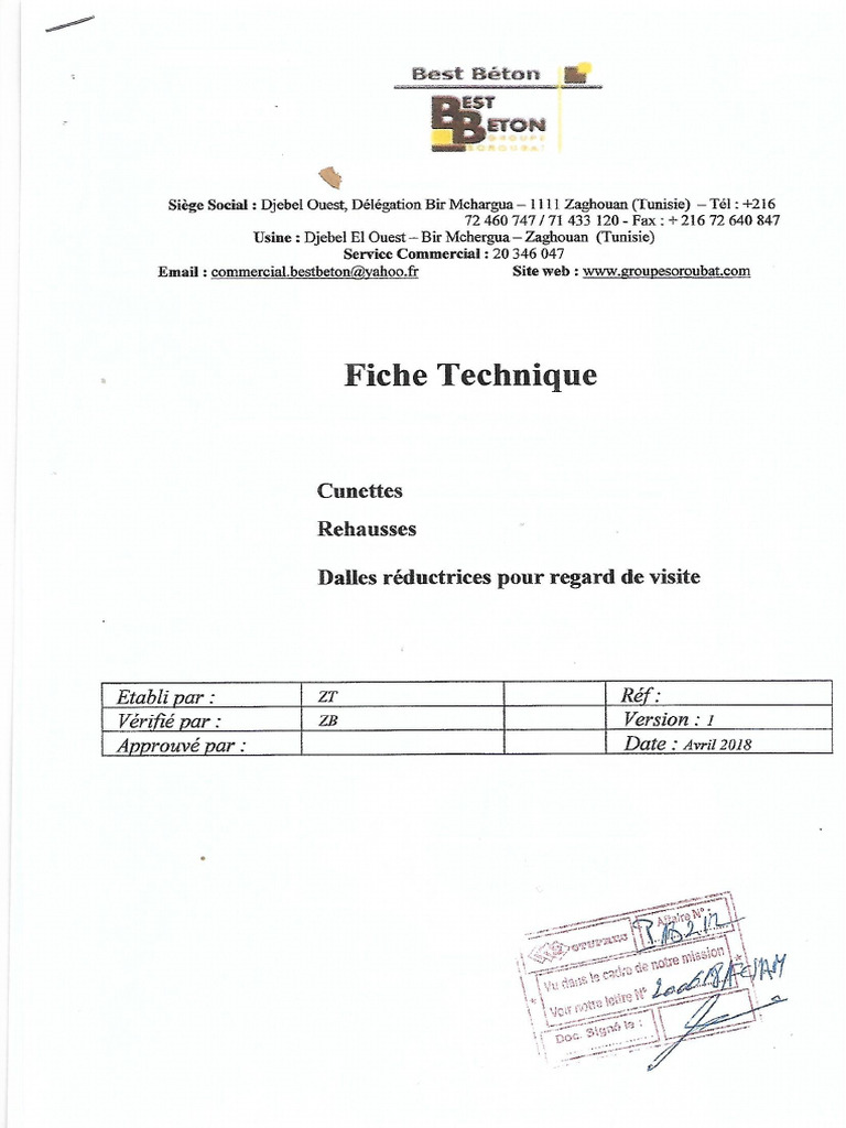 Fiche Technique - Cunette-Rehausse-Dalle Reductrice Approuvã© | PDF