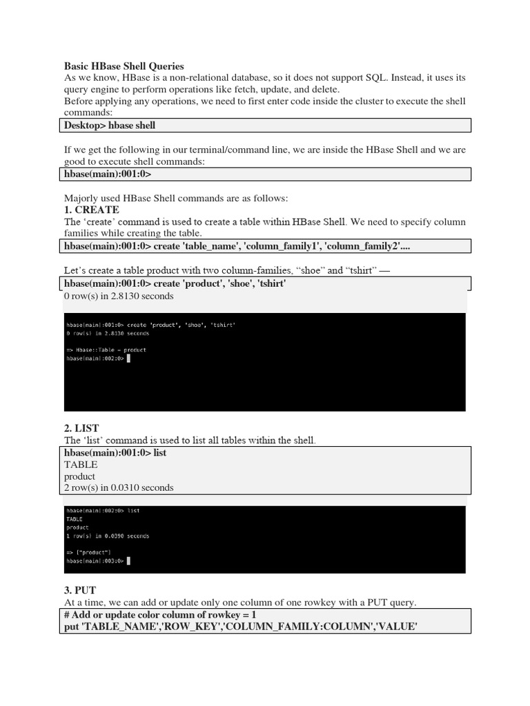 Basic HBase Shell Queries | PDF | Table (Database) | Relational Model