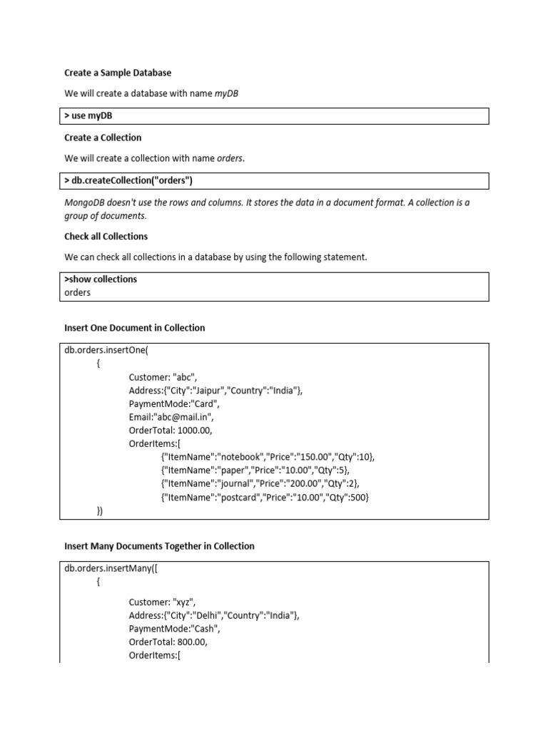 MongoDB Practice Commands | Download Free PDF | Mongo Db | Databases MongoDB Practice Commands | Download Free PDF | Mongo Db | Databases
