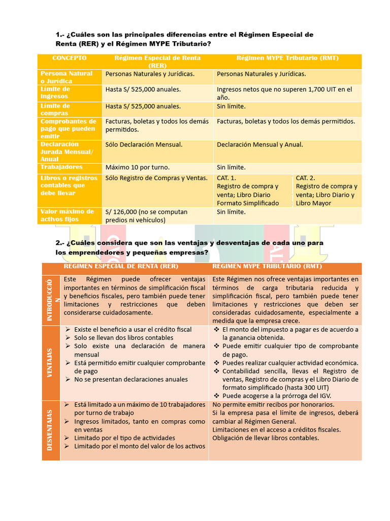 DIFERENCIAS ENTRE RER y RMT | PDF | Contabilidad | Economias