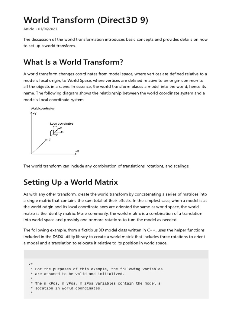 World Transform (Direct3D 9) - Win32 Apps - Microsoft Learn | PDF ...