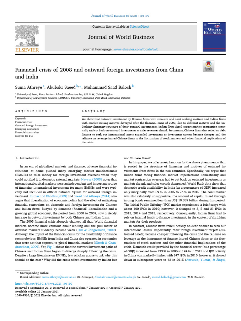 China vs India: FDI Post-2008 Crisis | PDF | Internationalization ...